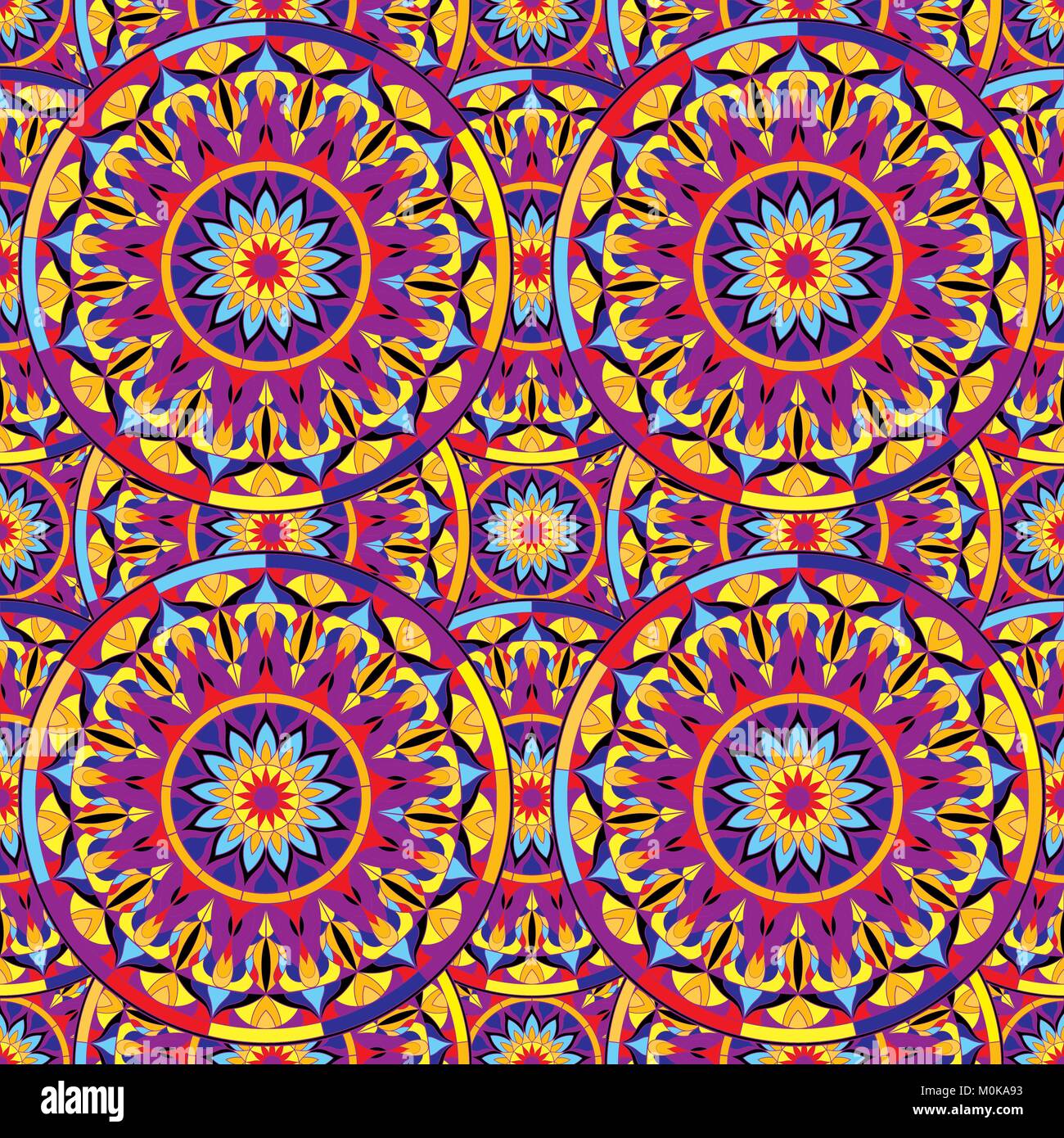 Seamless repeating pattern of colored mandalas Stock Vector Image & Art ...