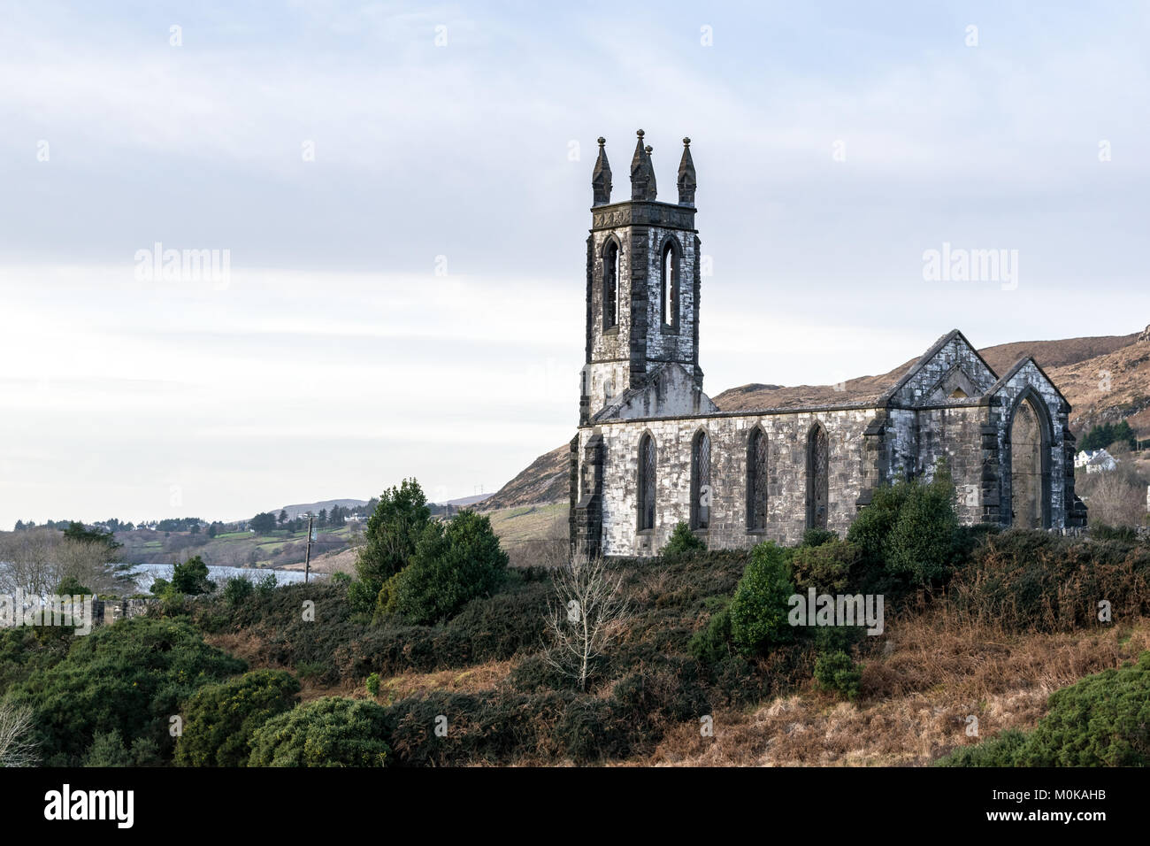 This is the ruins of Dunlewey Church looking out towards the lake Stock ...