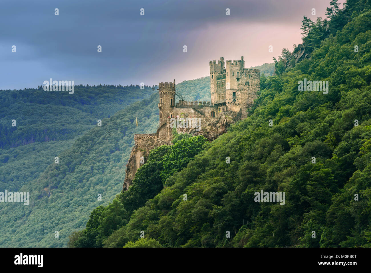 The Rheinstein castle, built in the 14th century, is located near the ...