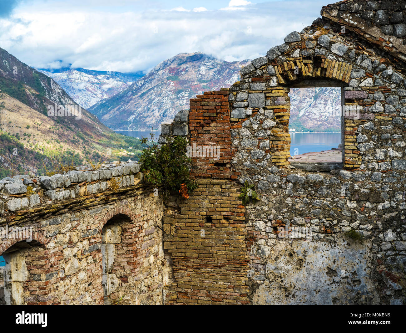 Kotor's Castle of San Giovanni among the rugged mountains and the Gulf ...