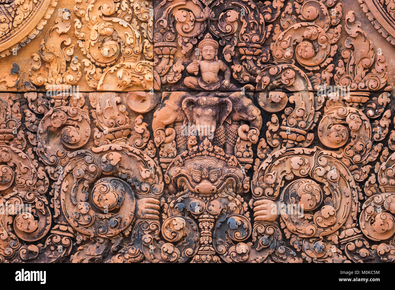 Bas-relief of Indra riding the three-head elephant Airavata on a ...