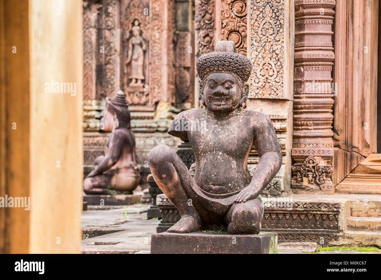 Statue of a Dvarapala gate guardian, Banteay Srei; Angkor, Siem Reap ...