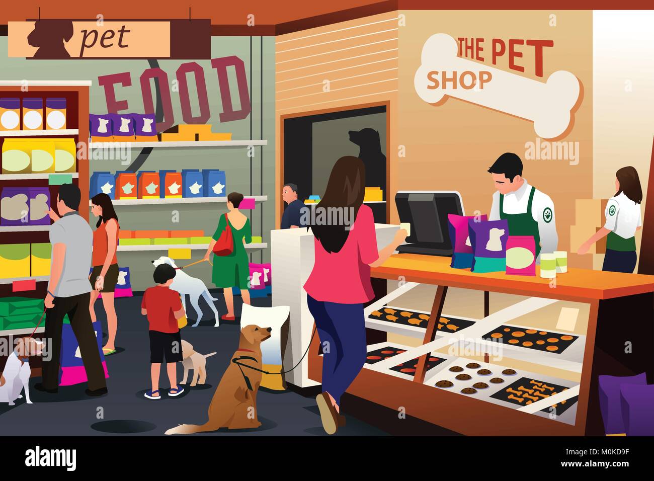 A vector illustration of People Shopping For Their Pets at Pet Shop ...