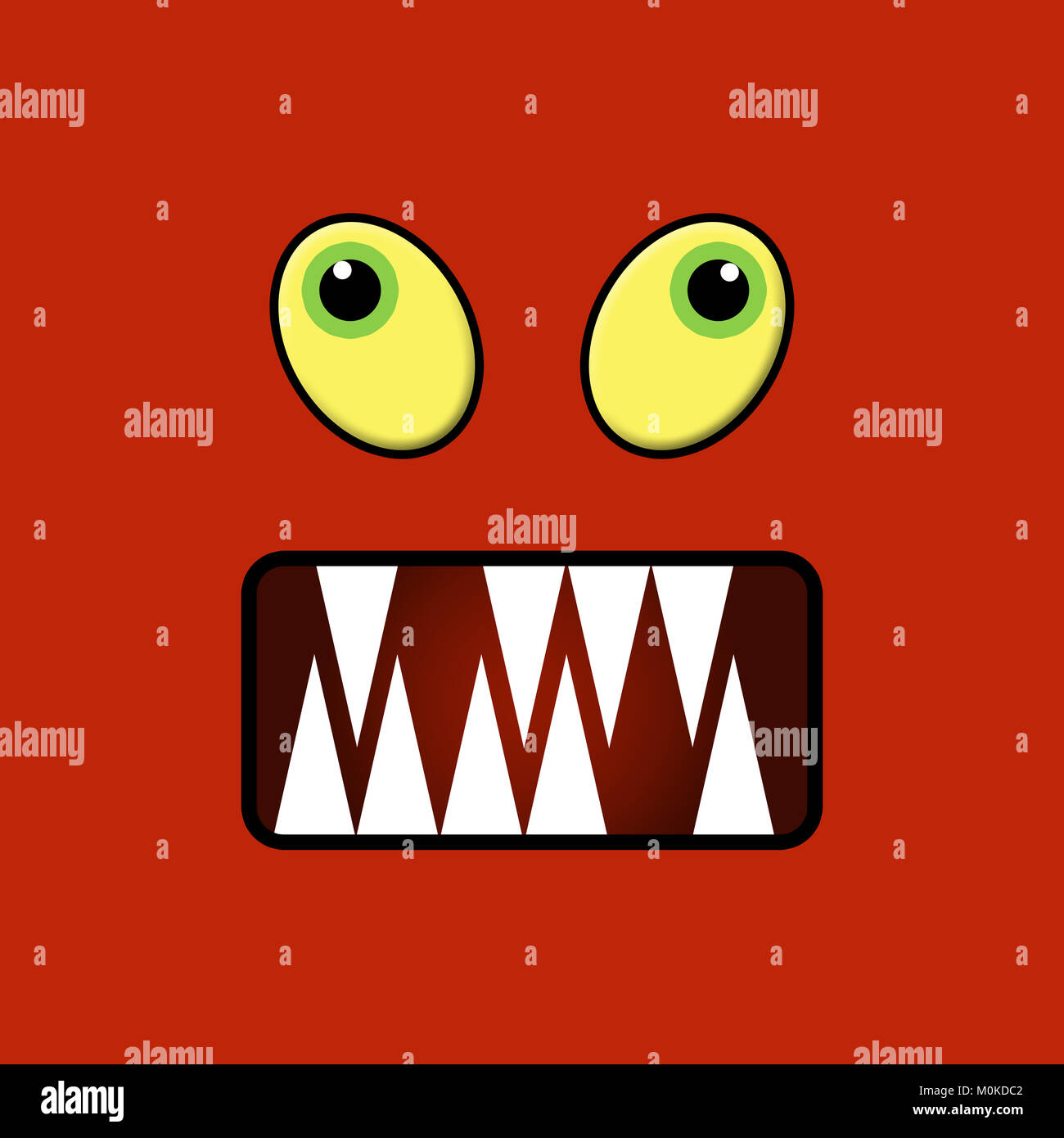 Funny monster face with yellow eyes and broken teeth. Graphic design ...