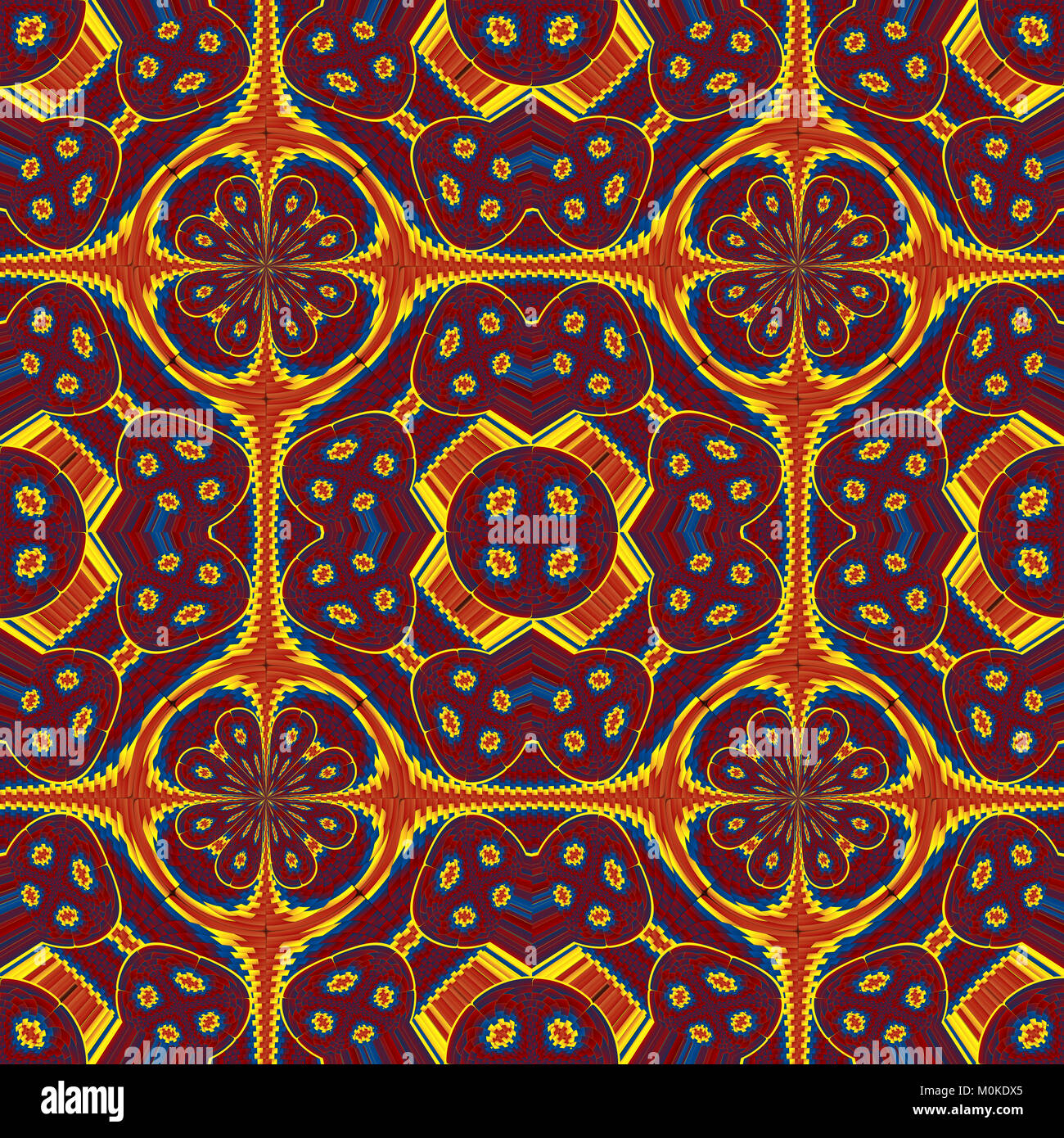 Complex geometric pattern in blue, orange and yellow colors. Digital ...