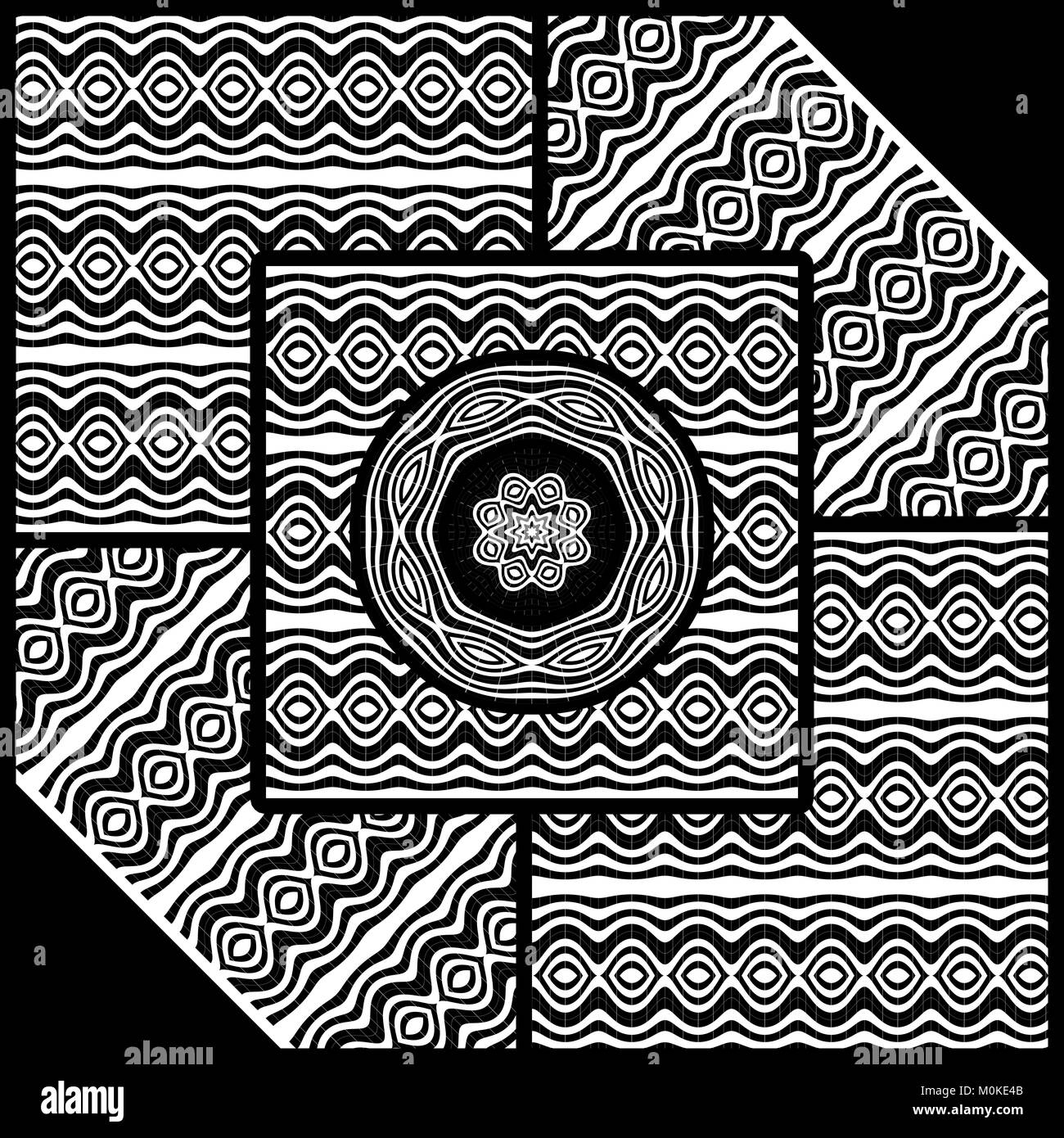 Wavy panels abstract geometric art in black and white Stock Photo - Alamy