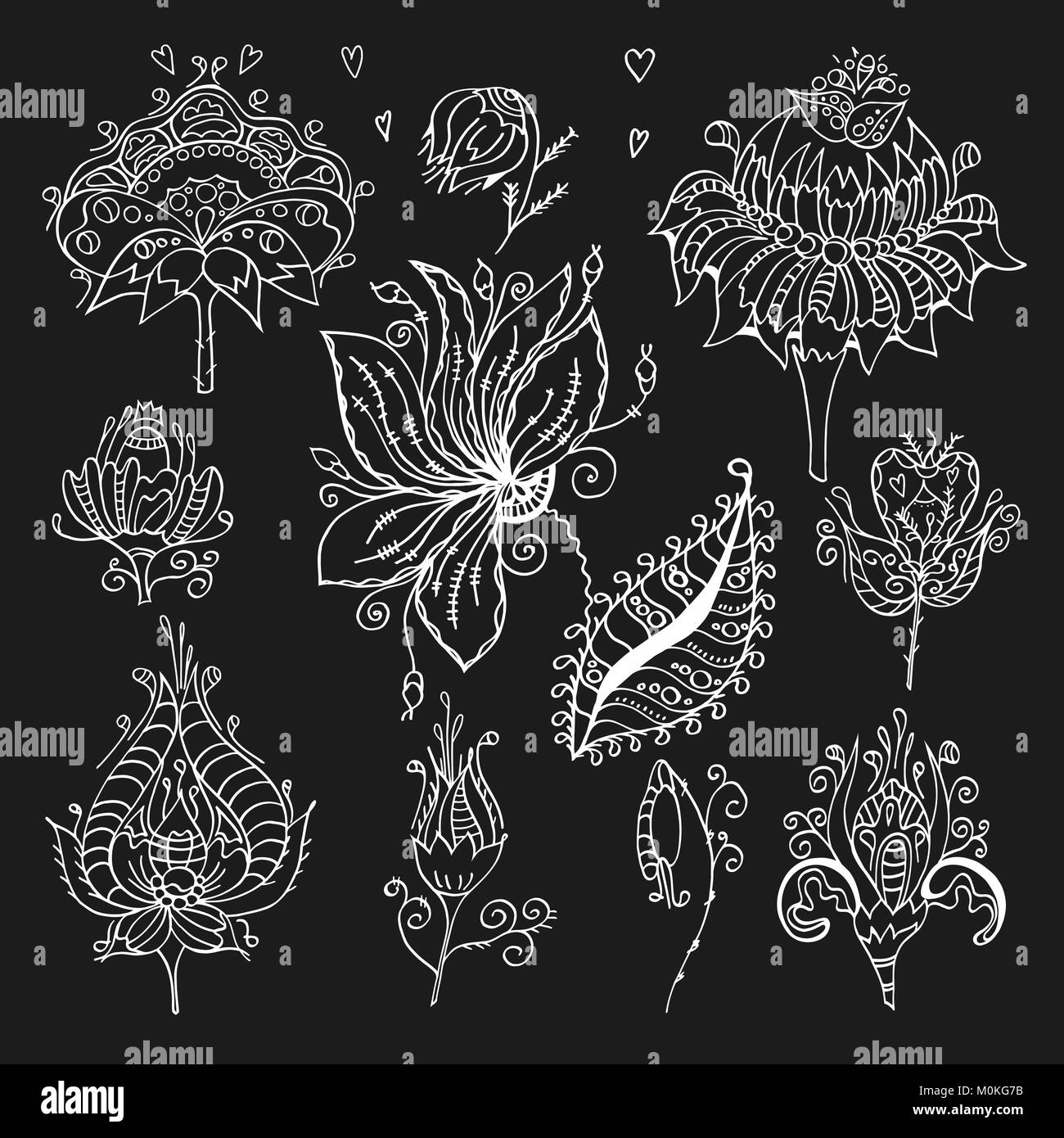 Vintage flower design elements. Black curly branches shapes isolated on ...
