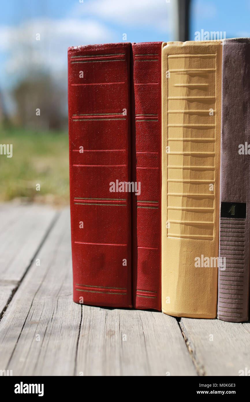 books standing on a table Stock Photo - Alamy