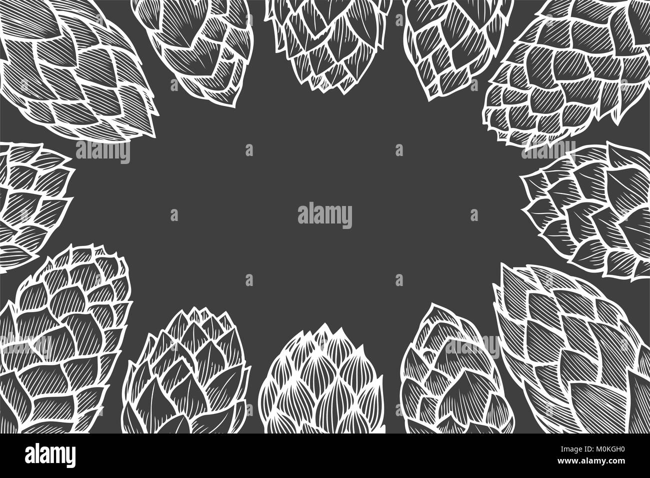 Monochrome background of Hop hand drawn in artistic engraved style ...