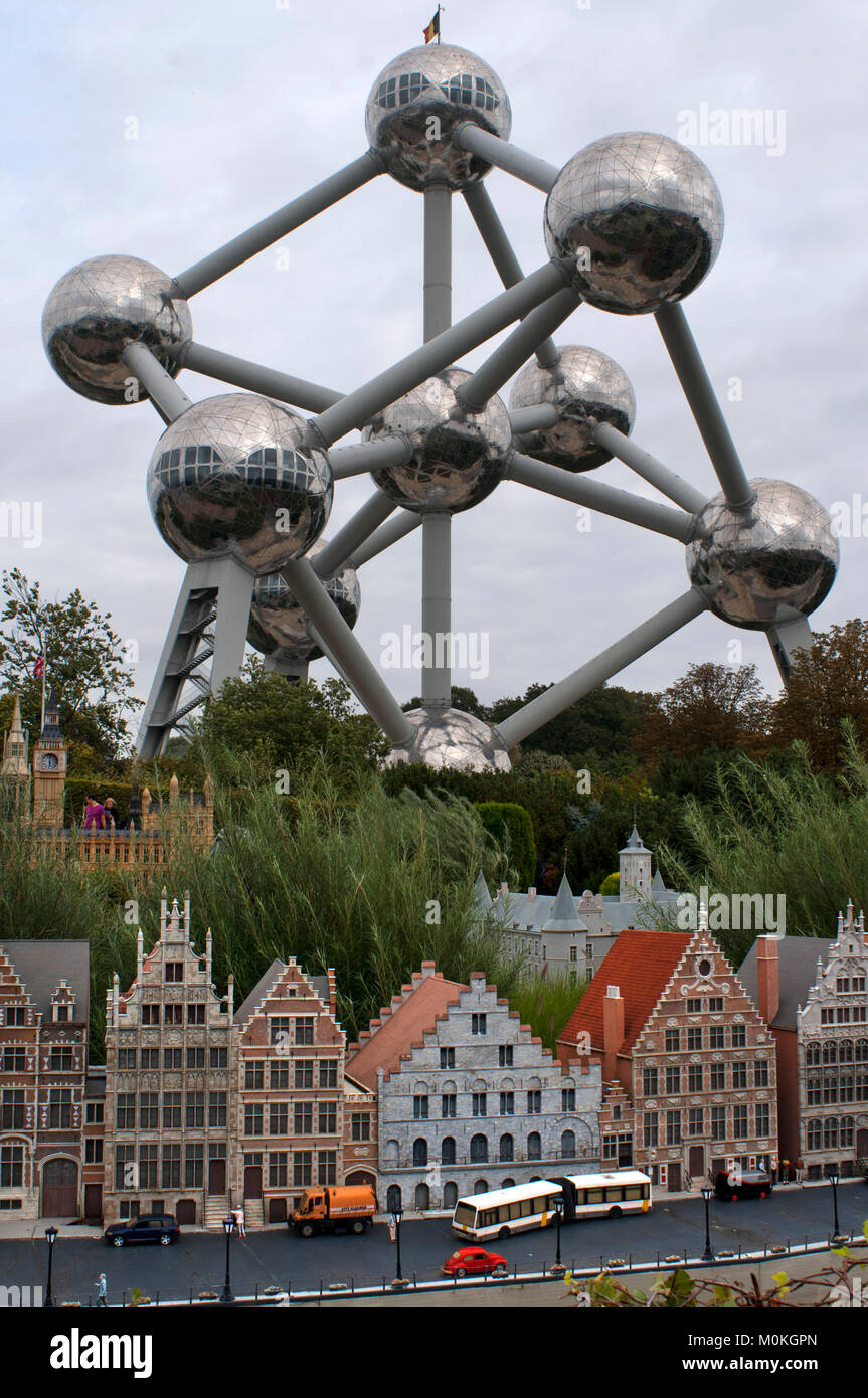 Bruparck Mini Europe Theme Park, Brussels, Belgium. Views of Atomium ...