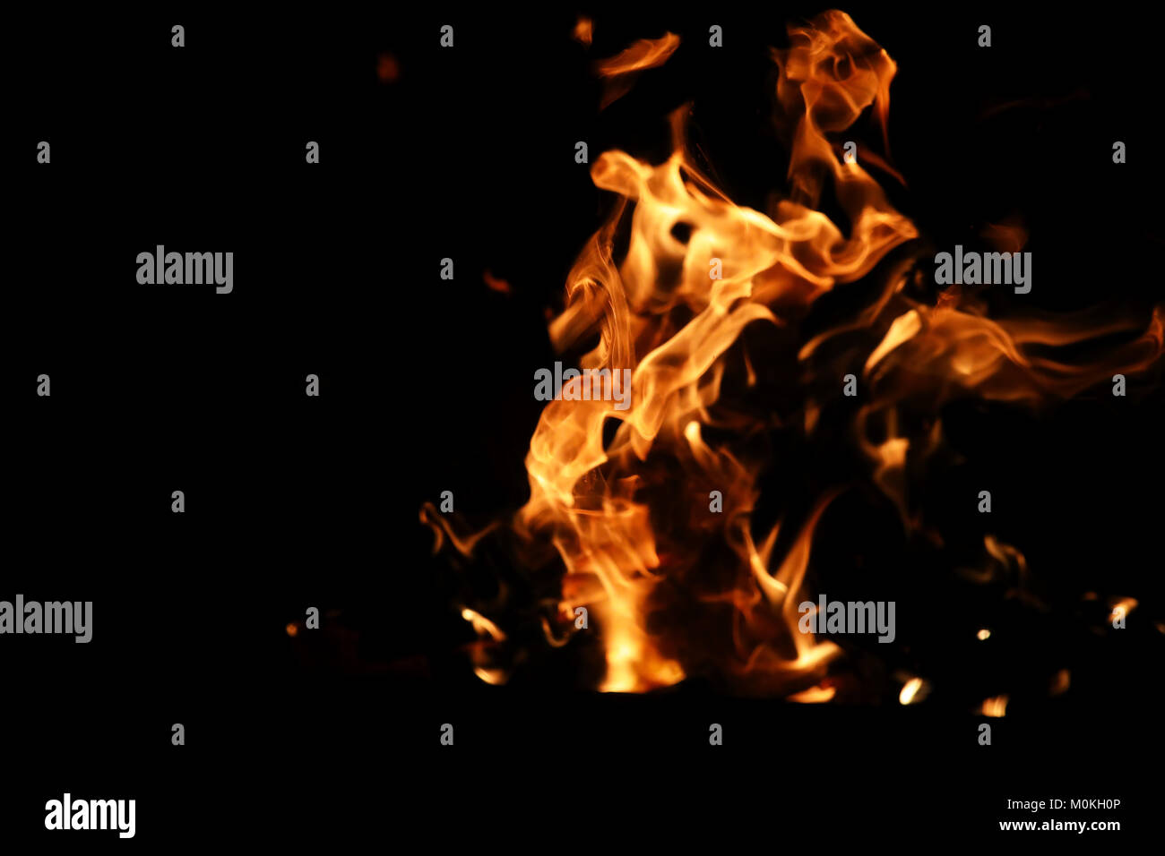 Tongues of flame of fire of orange-yellow color from burning fir Stock ...