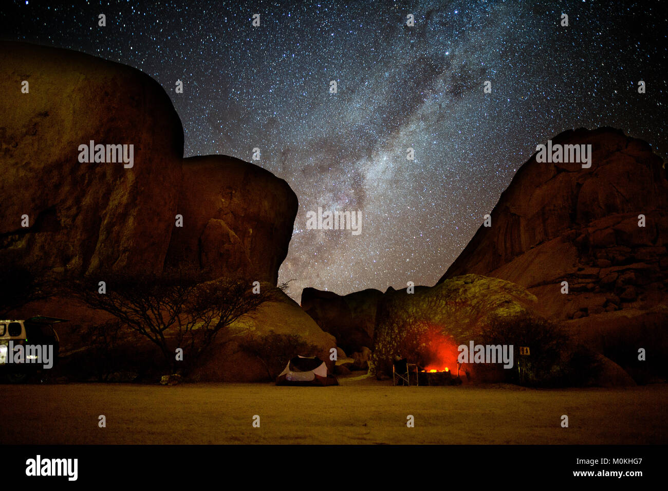 The Milky Way galaxy shines bright above a camp site in the Spitzkoppe ...
