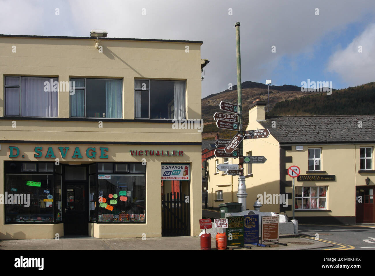 Street in Carlingford - a medieval town on the Cooley Peninsula in ...