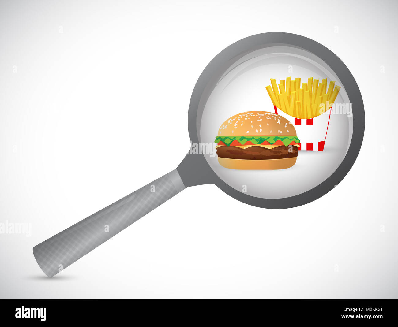 magnify over burger and fries concept illustration design isolated over ...