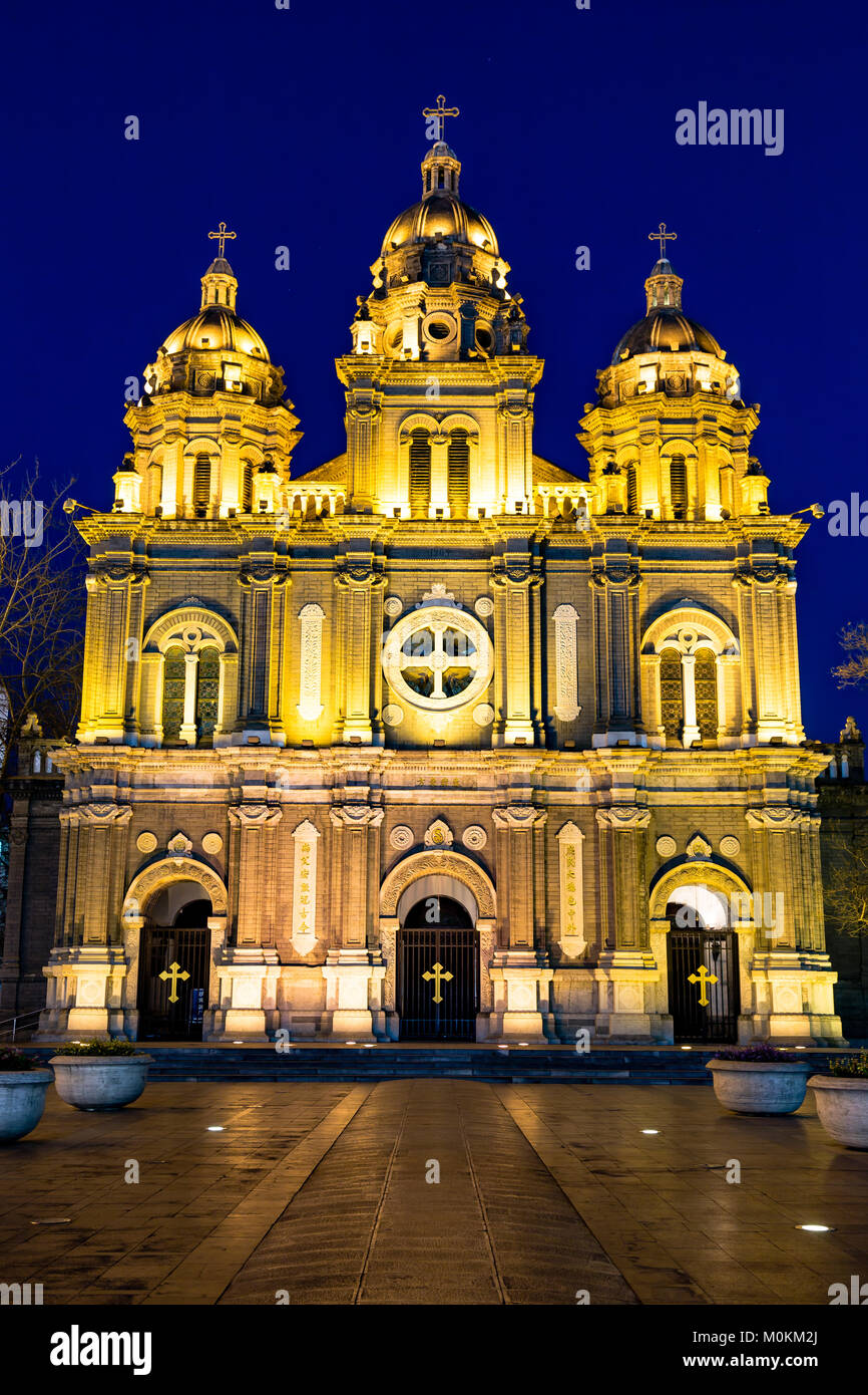 St. Joseph Cathedral at night time, Beijing, China, also known as the ...