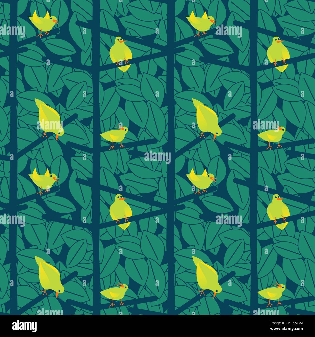A , seamless, repeat pattern of birds in a bush, in the Scandinavian ...