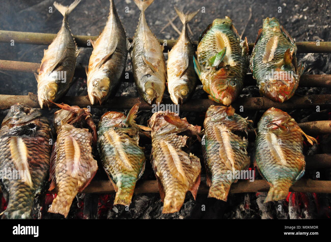 Fish of a coral reef fried on the grill. Java in Indonesia Stock Photo ...