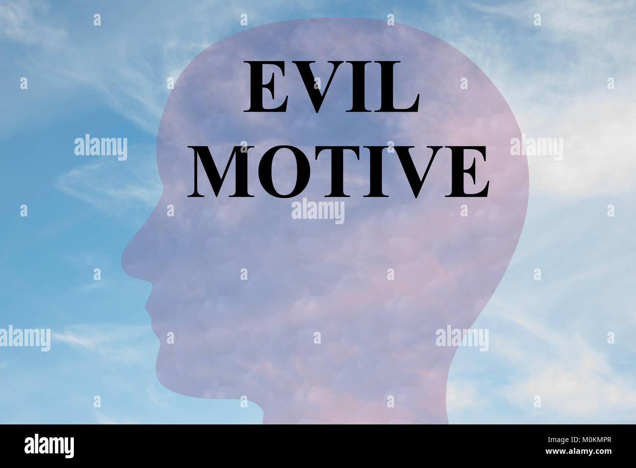 Render illustration of EVIL MOTIVE title on head silhouette, with ...