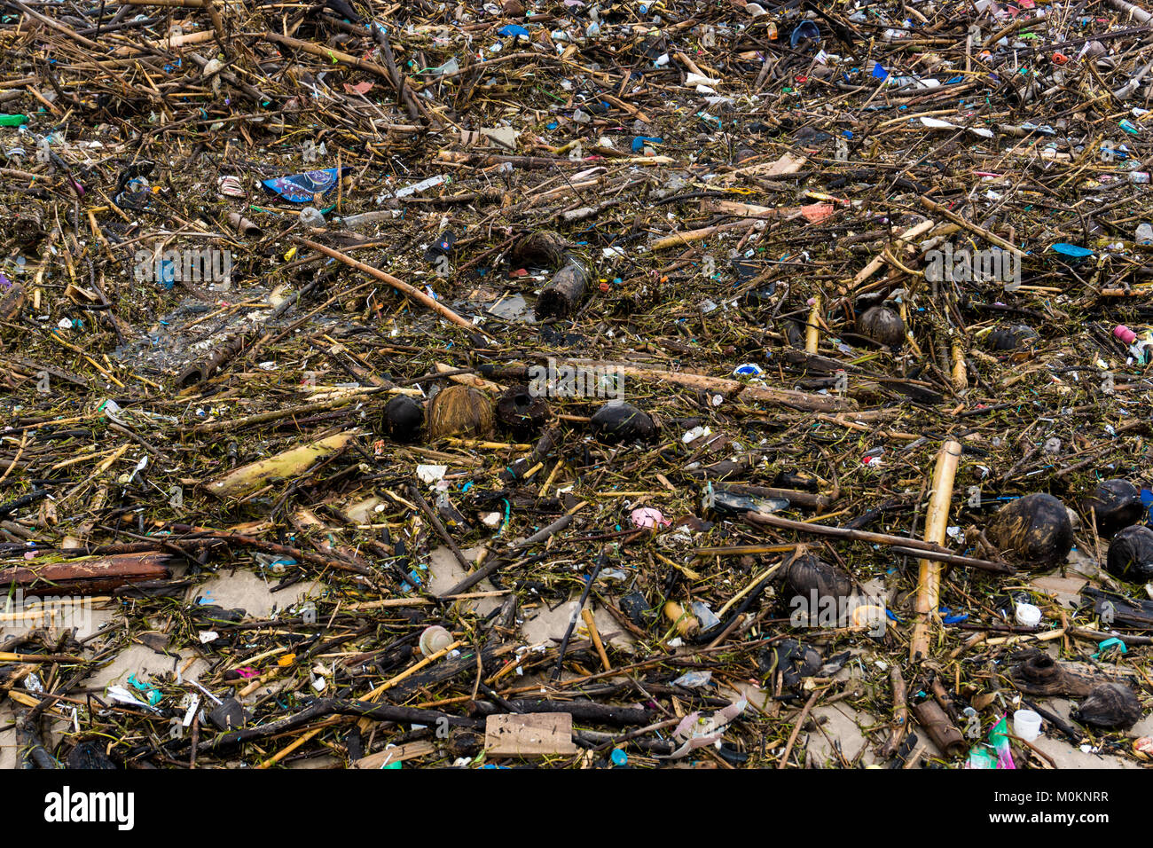 Beach Garbage. Rubbish washed up on shore line Stock Photo - Alamy