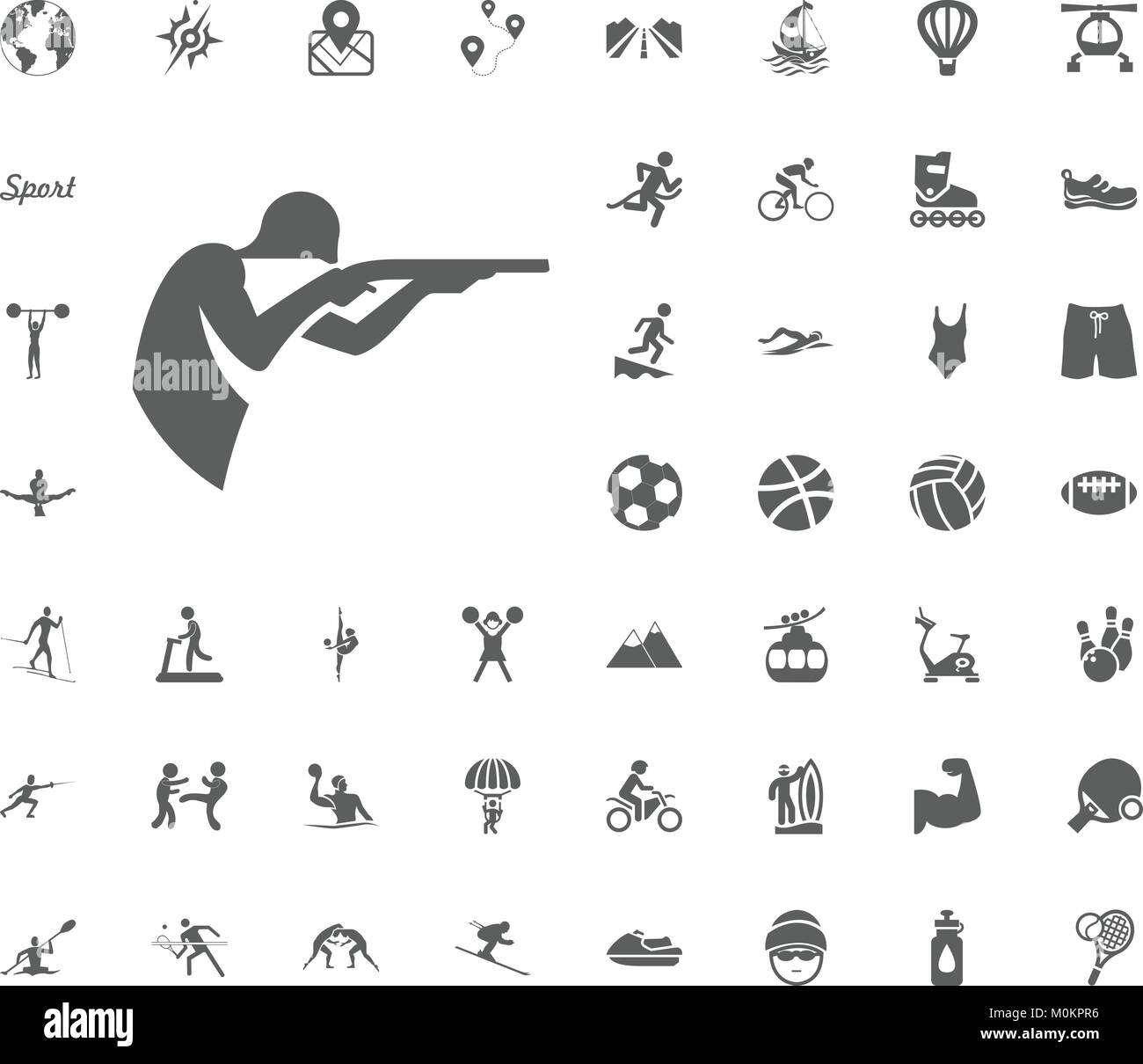 Shooting icon. Sport illustration vector set icons. Set of 48 sport ...