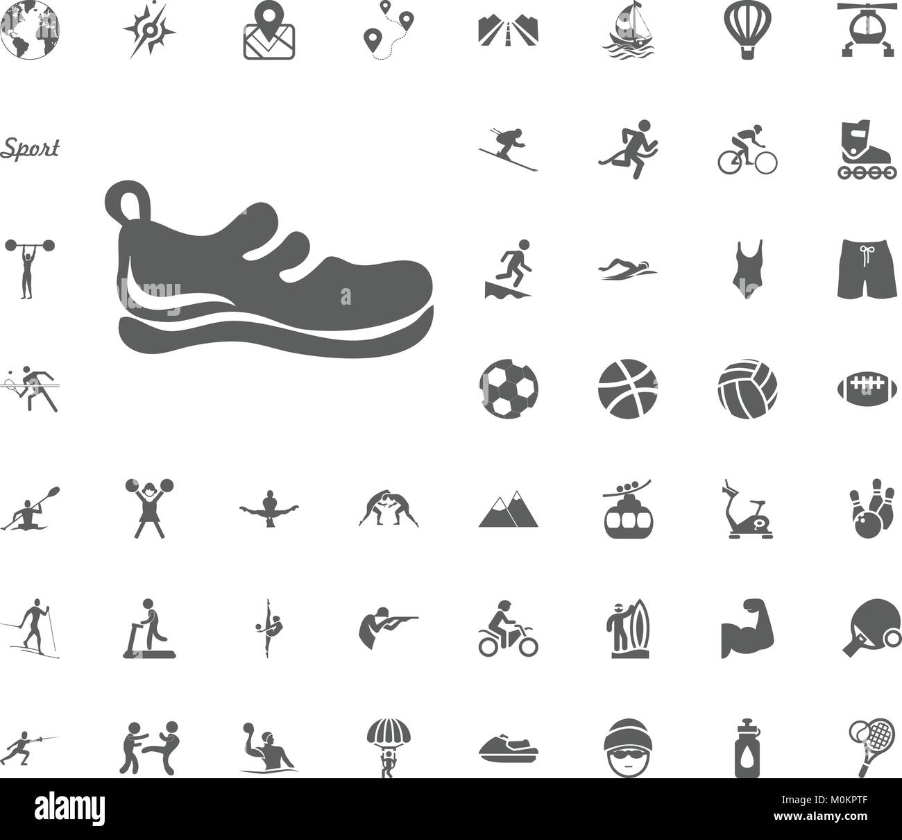 Run shoe icon. Sport illustration vector set icons. Set of 48 sport ...