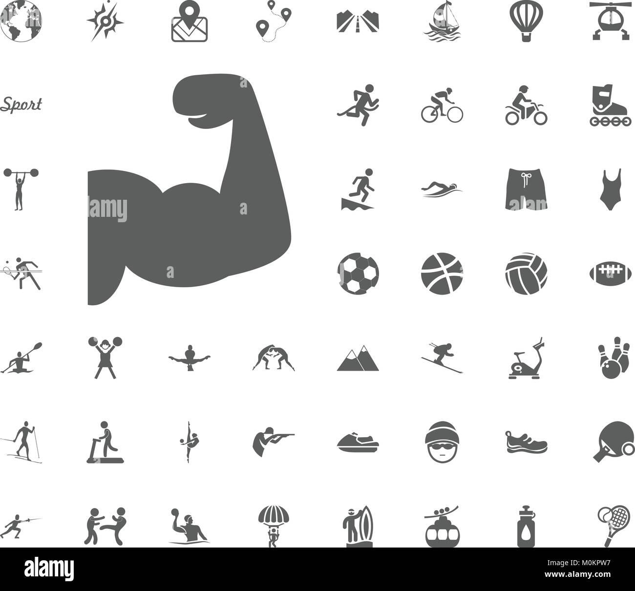 Bodybuilder icon. Sport illustration vector set icons. Set of 48 sport ...