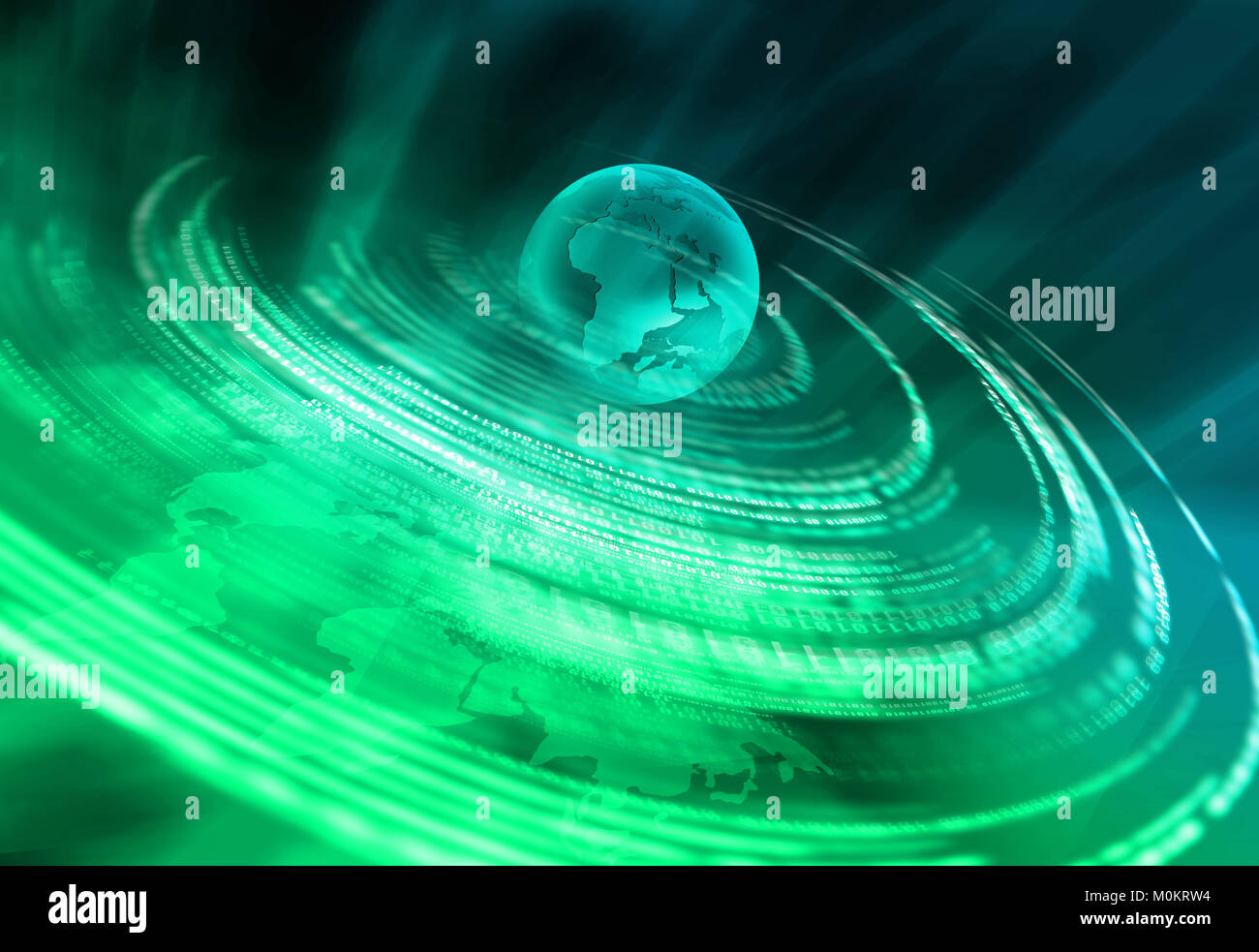 Digital world background, binary codes moving around the earth globe ...