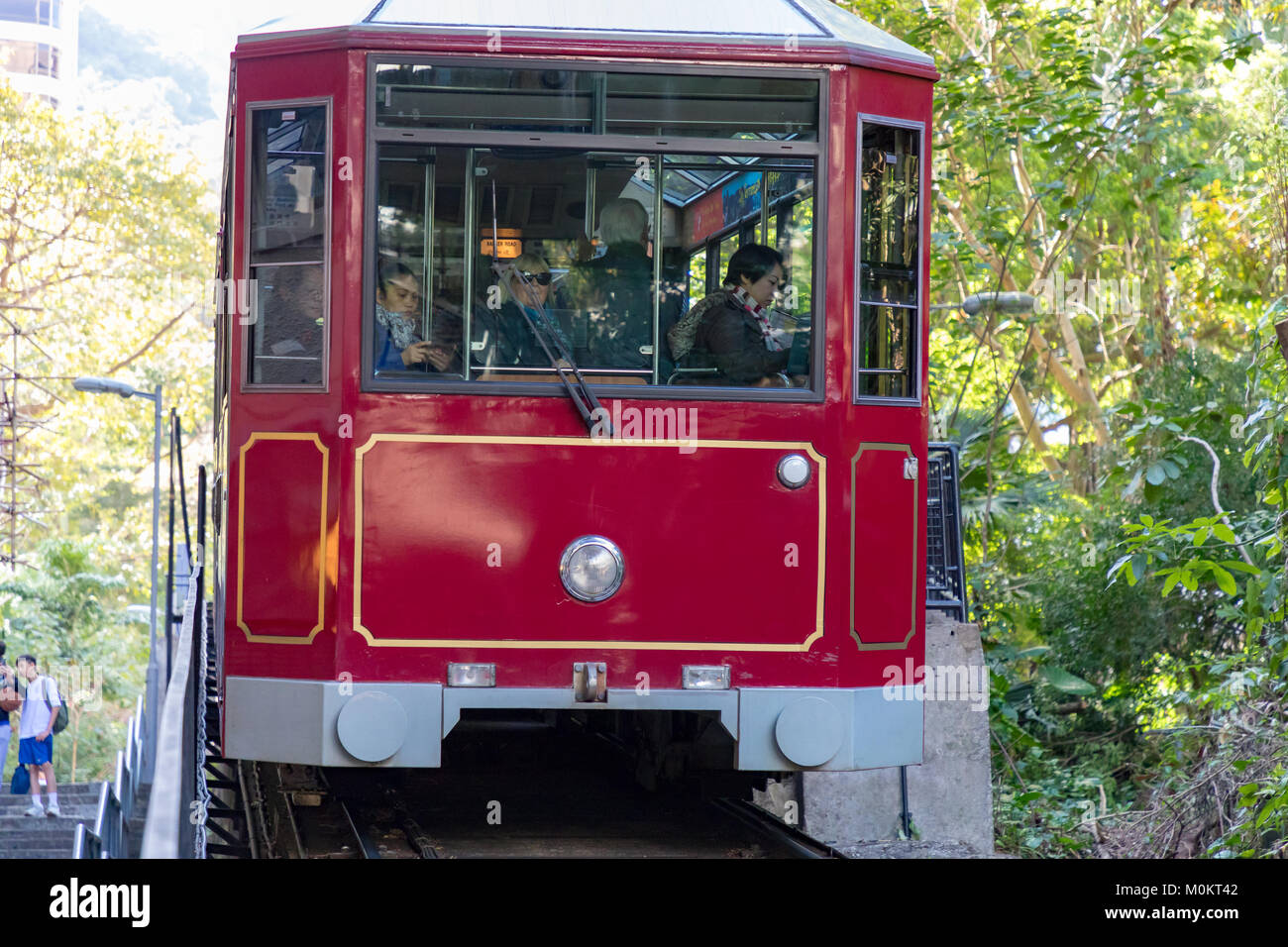 Hong Kong China Asia January 12, 2018 The Peak Tram, a funicular ...