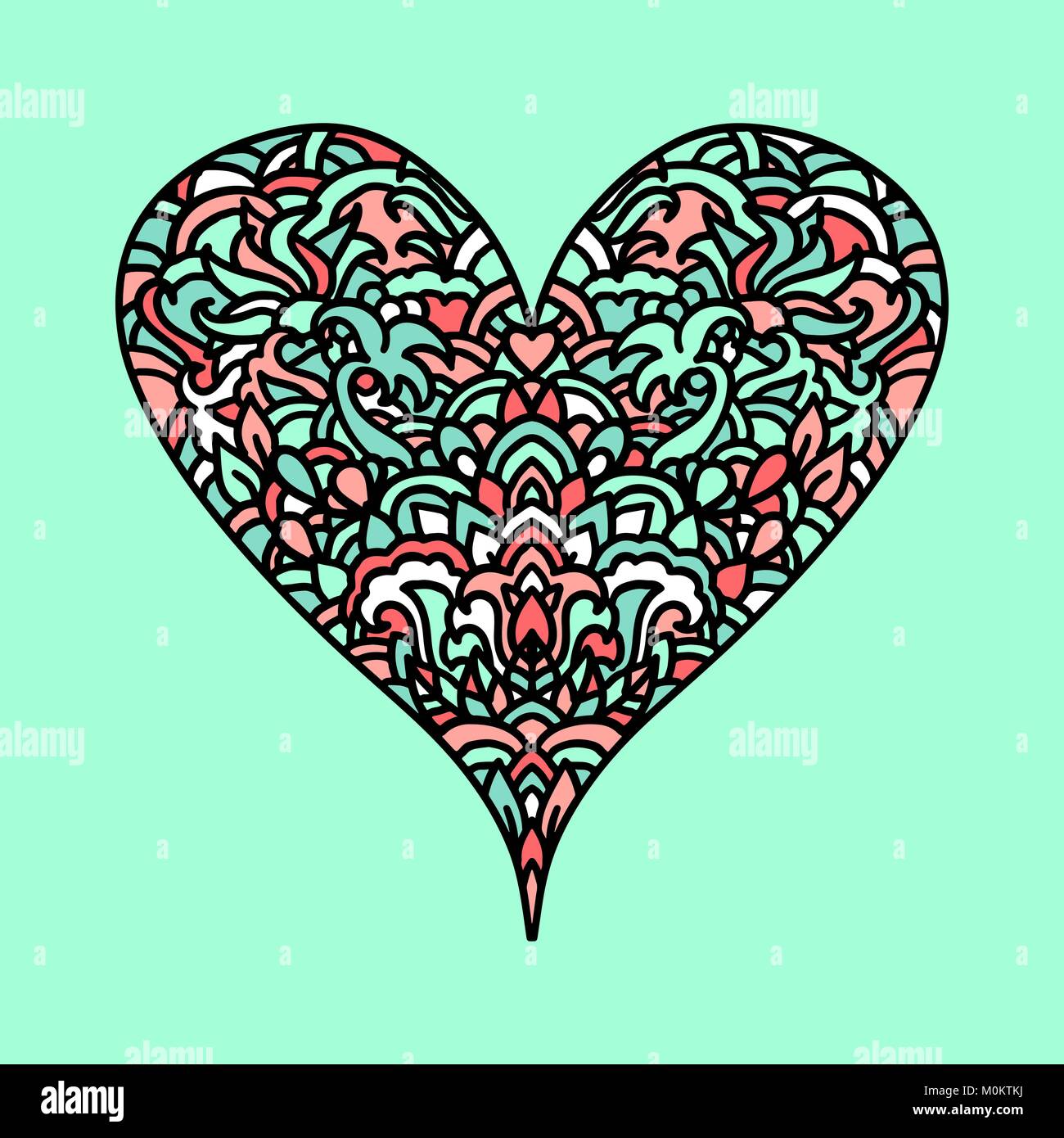 Handdrawn zentangle heart. Mandala style design for St. Valentine day ...