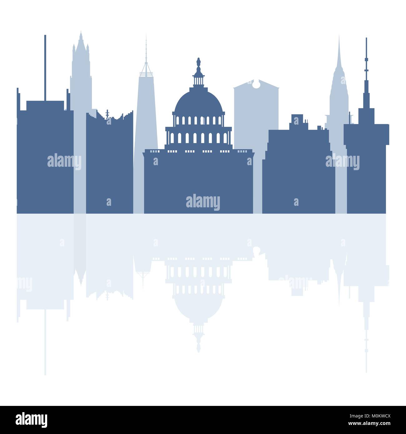Silhouettes of famous buildings and modern buildings in the USA. Tall ...