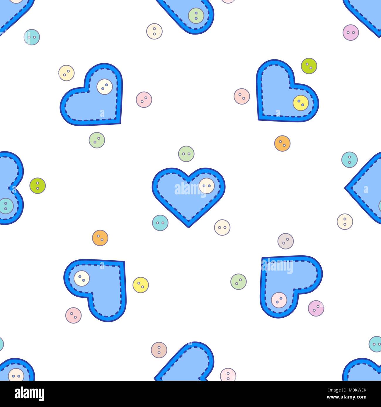 Cute seamless pattern with needle cases in shape of hearts and buttons ...