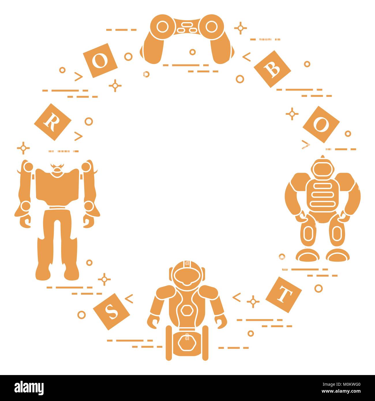 Toys for children: robots, remote control, cubes. Design for banner ...