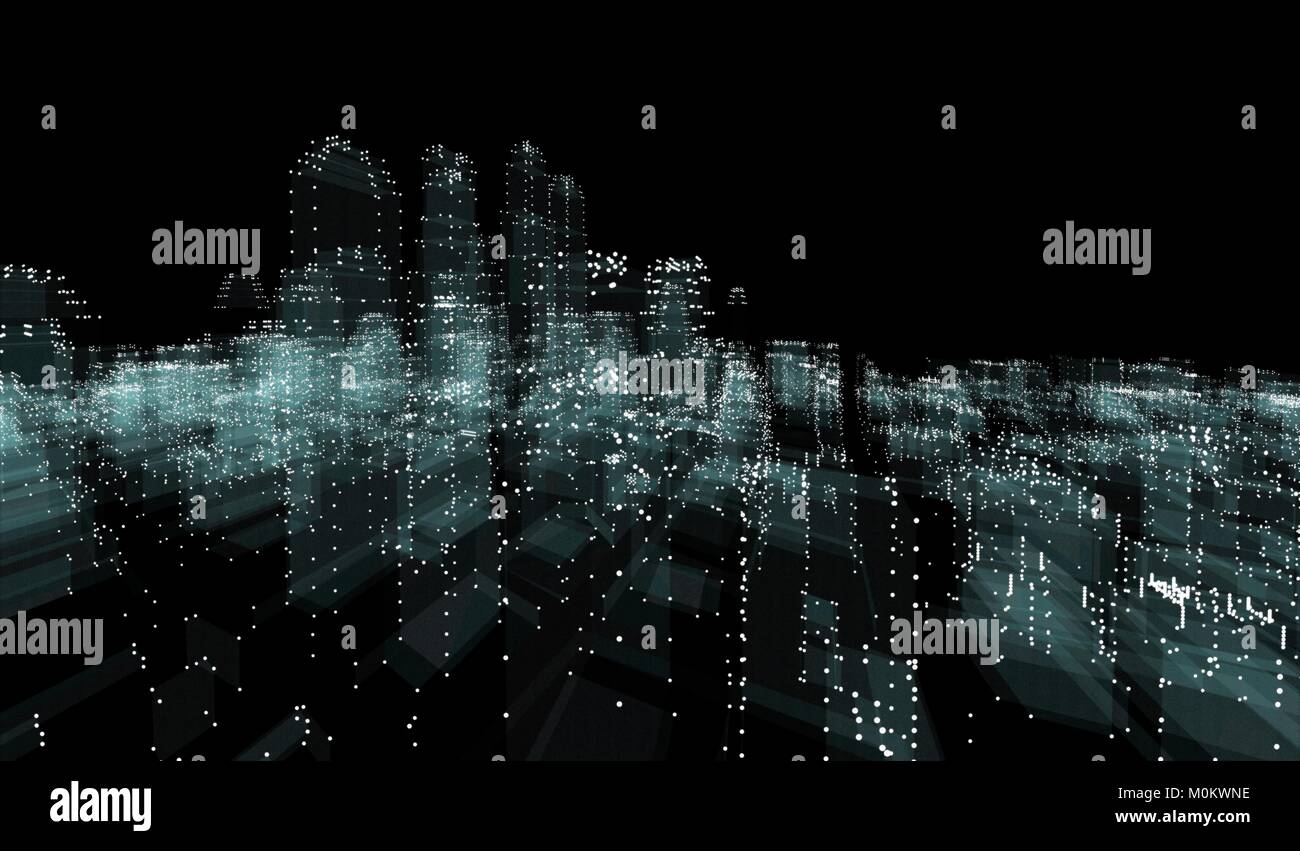 Illuminated night city skyline Stock Photo - Alamy