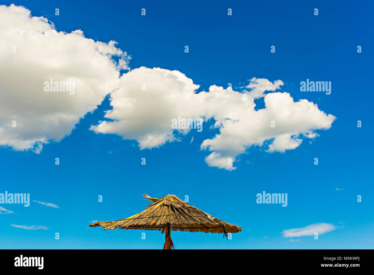 Exotic straw parasol on a beach Stock Photo - Alamy