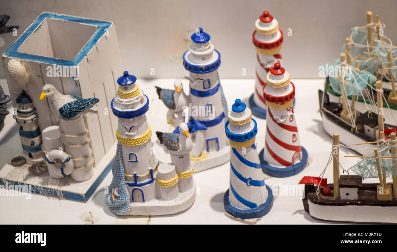 Set of Little handmade model lighthouses Stock Photo - Alamy