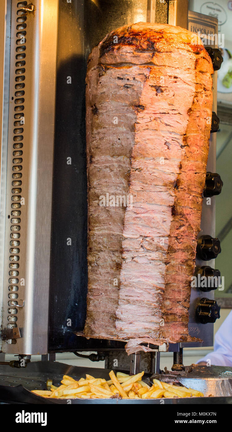 Traditional Turkish Doner Kebab on pole Stock Photo - Alamy