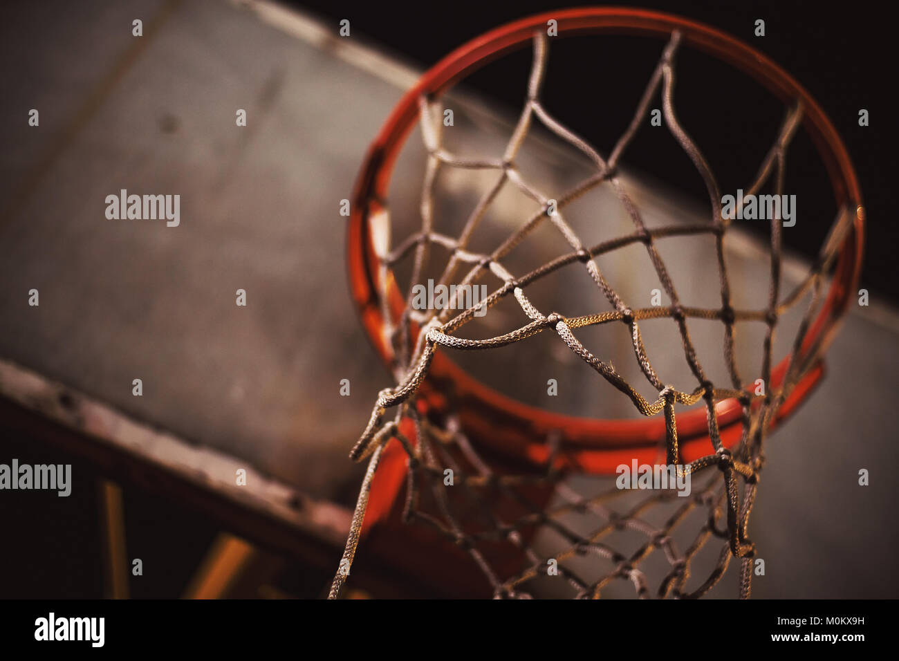 Closeup view of basketball hoop by night Stock Photo - Alamy