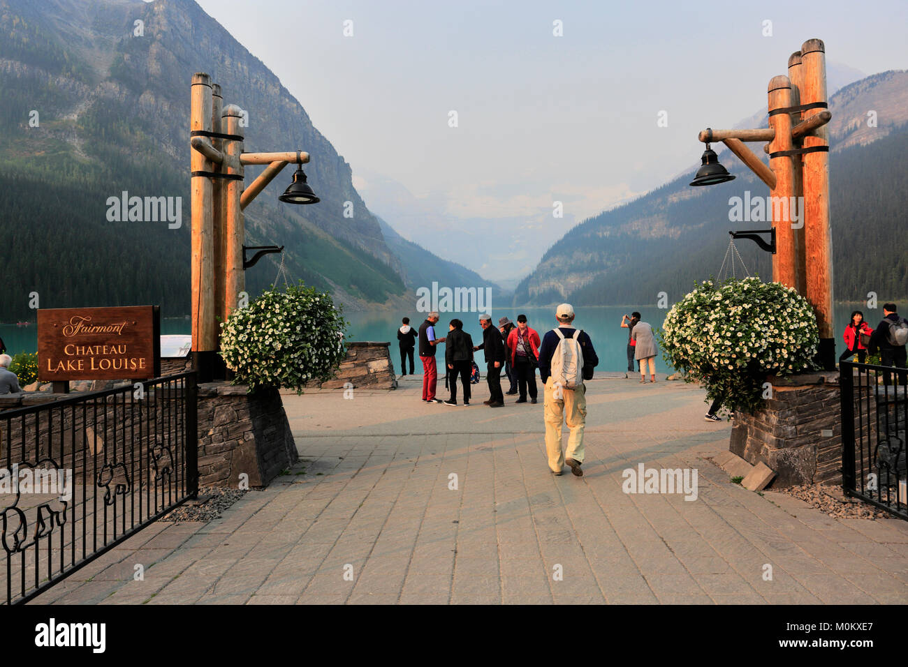 Tourists at the glacial Lake Louise, Banff national Park, UNESCO World ...