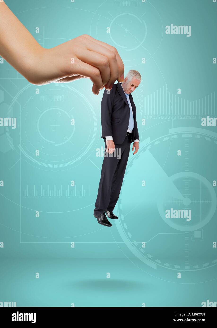 Hand choosing a business man on blue background Stock Photo - Alamy