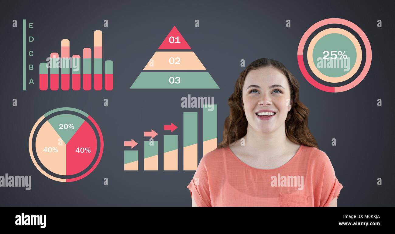 Woman with colorful chart statistics Stock Photo - Alamy