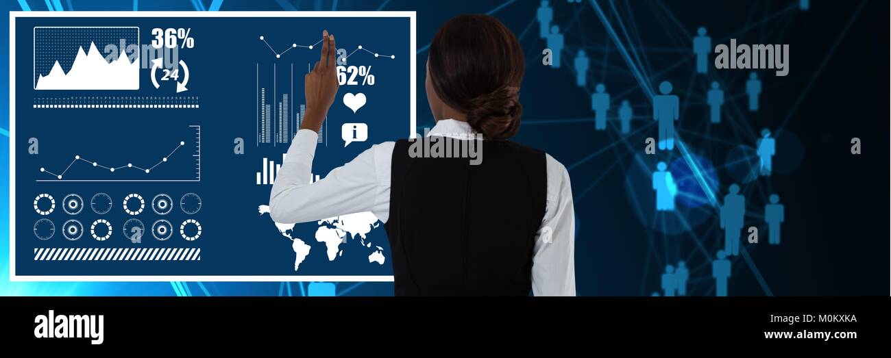Woman touching interface in digital world Stock Photo - Alamy