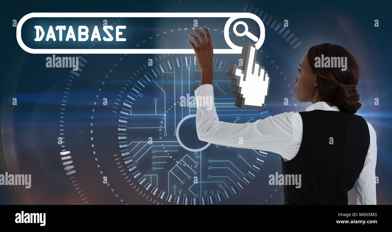 Woman touching database search bar interface Stock Photo - Alamy