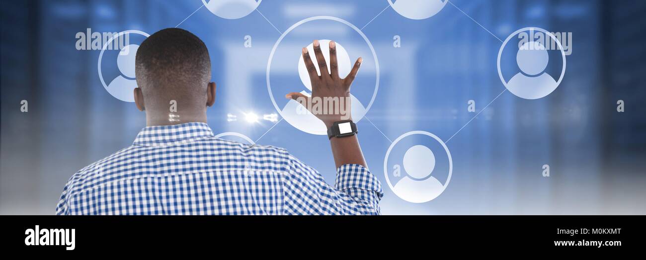 Young man touching user icon interface Stock Photo - Alamy
