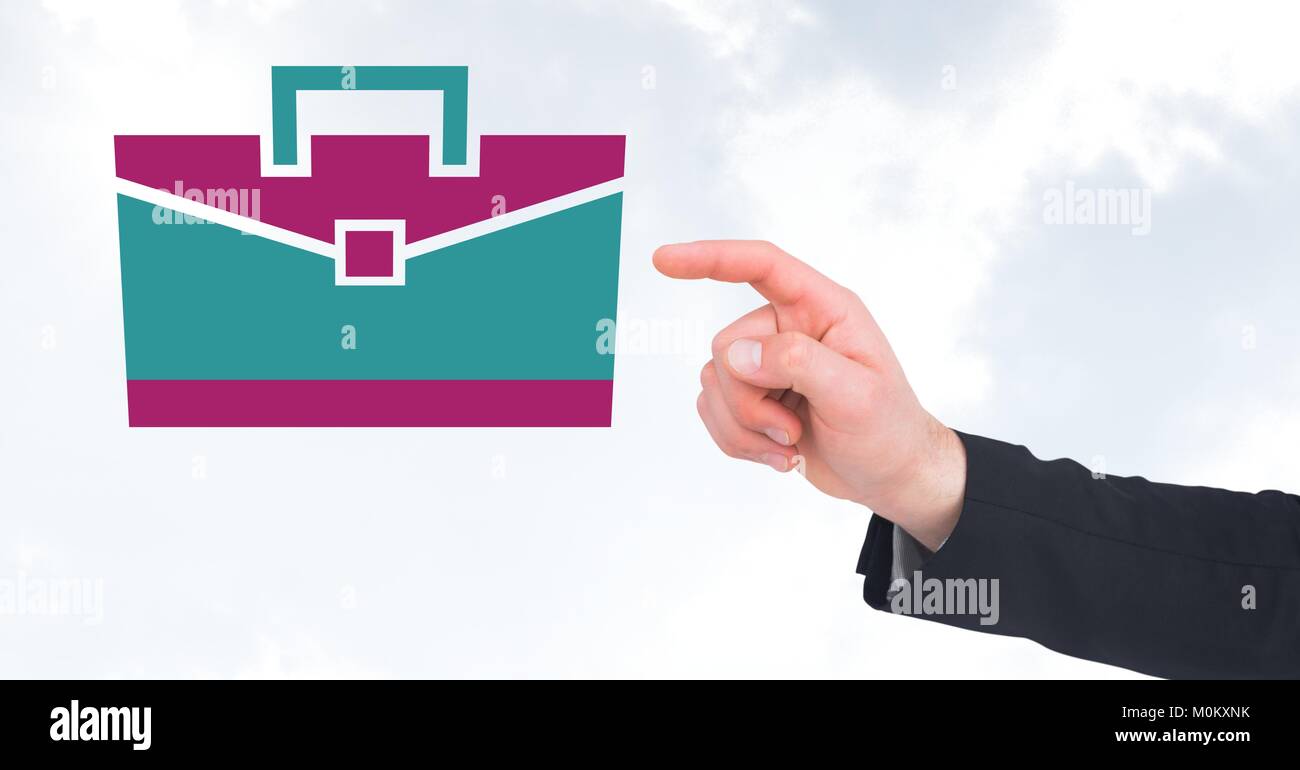 Hand pointing with briefcase icon Stock Photo - Alamy