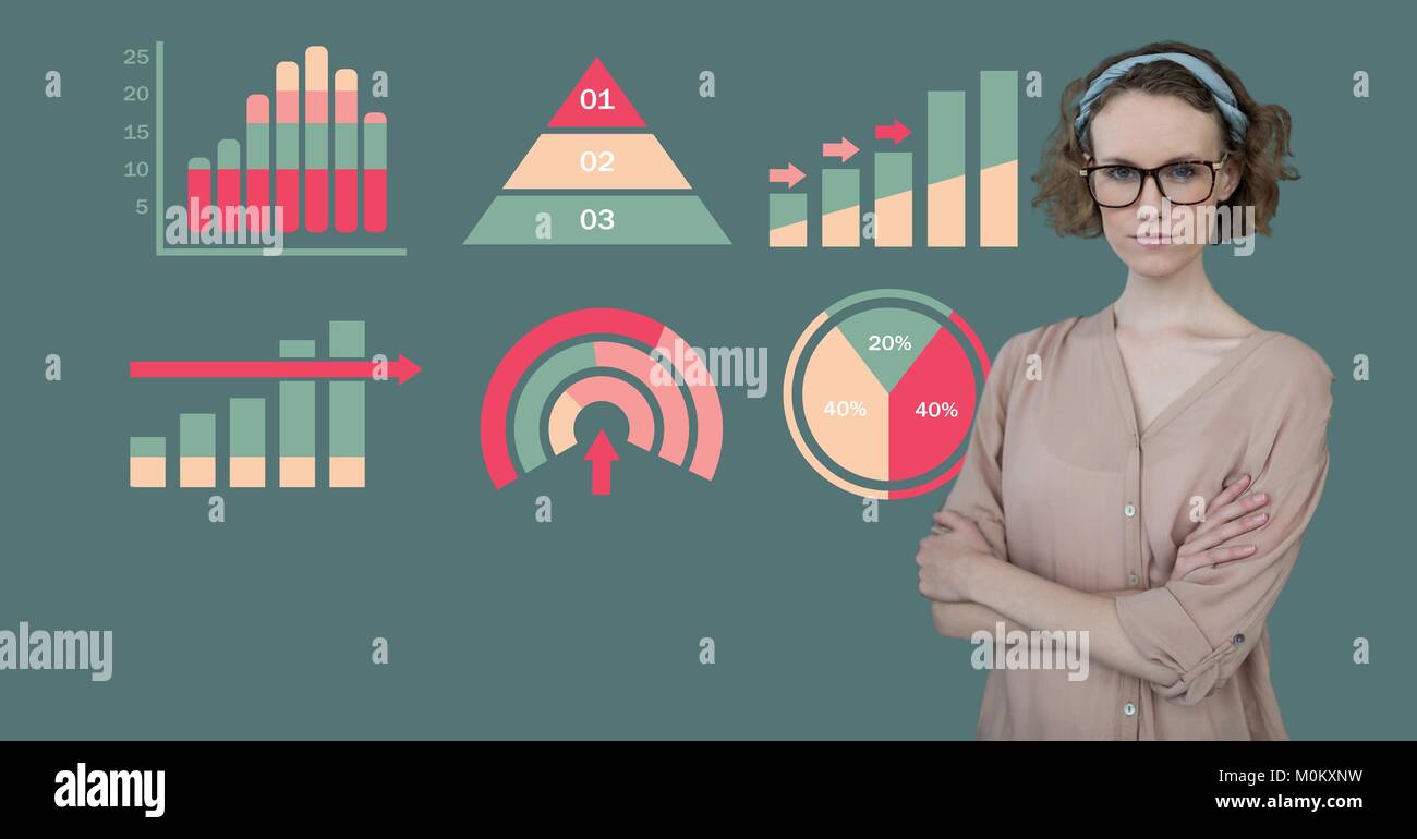 Woman with colorful chart statistics Stock Photo - Alamy