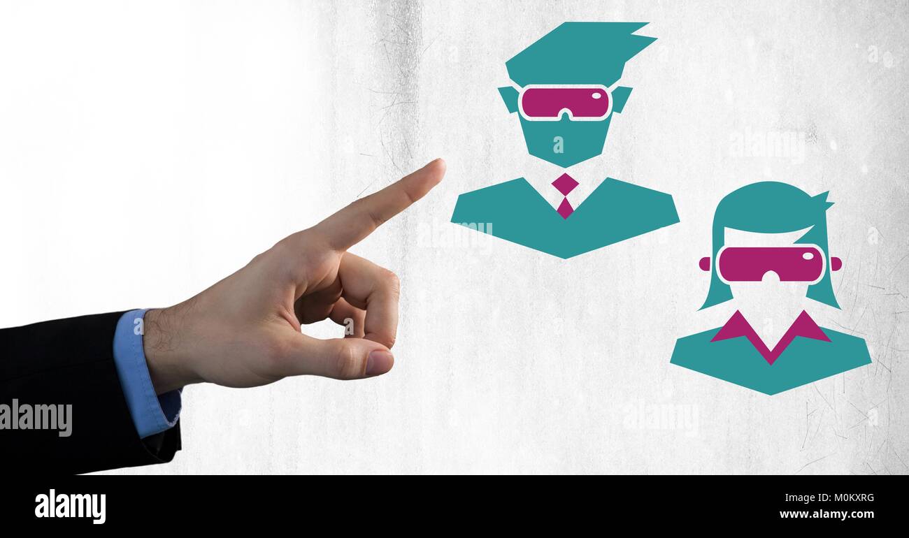 Hand pointing with business people icons Stock Photo - Alamy
