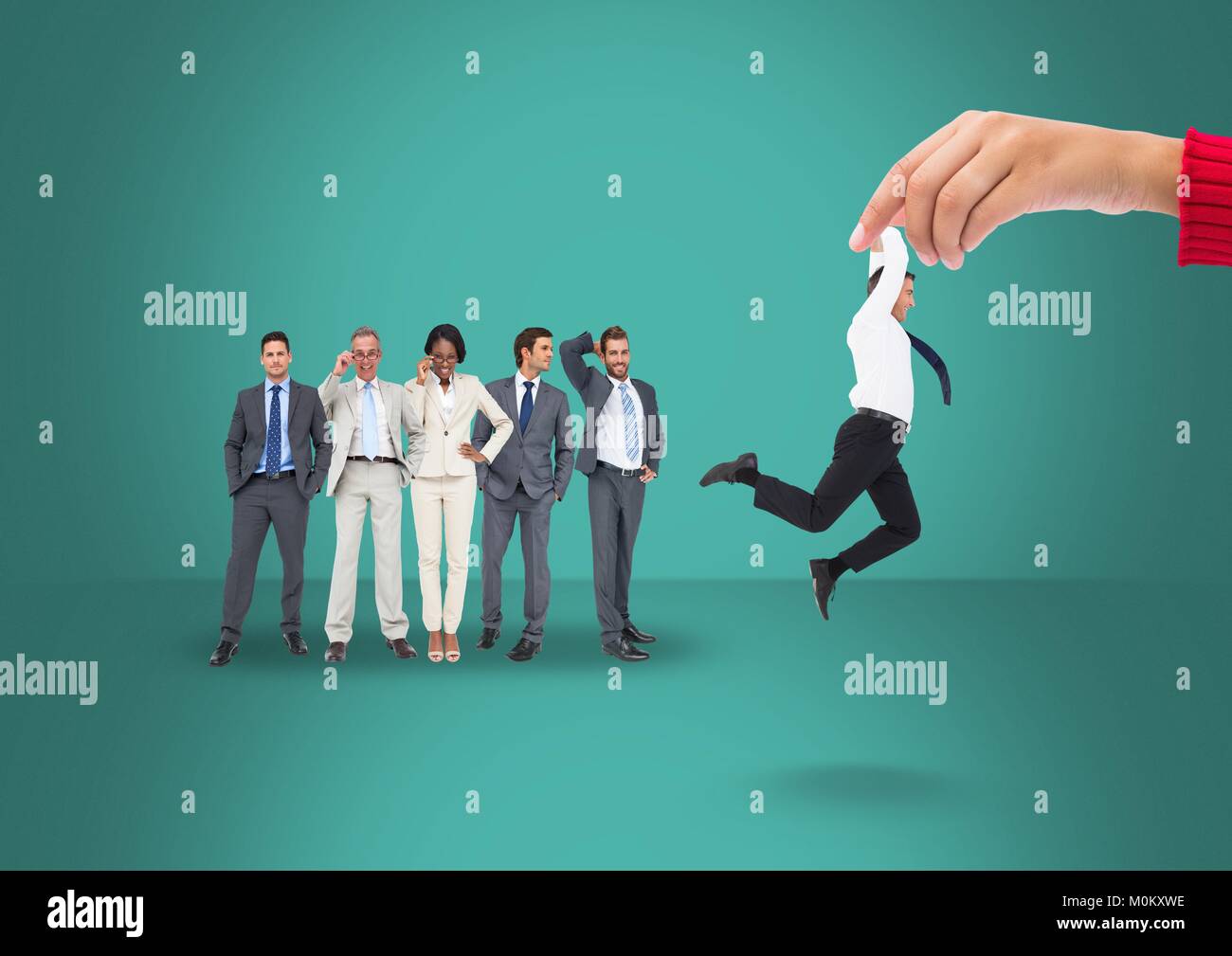 Hand choosing a man on a green background with business people Stock ...