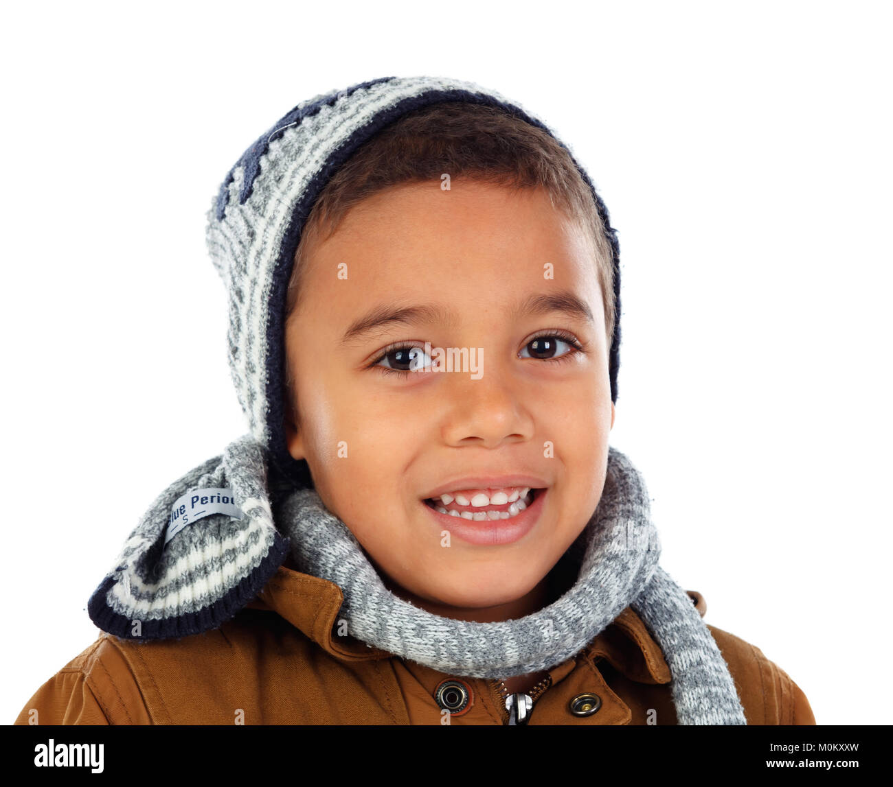 Beautiful child with wool scarf isolated on a white background Stock ...