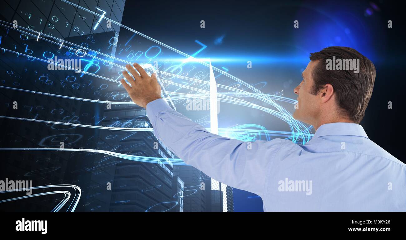 Man touches binary stream Stock Photo - Alamy