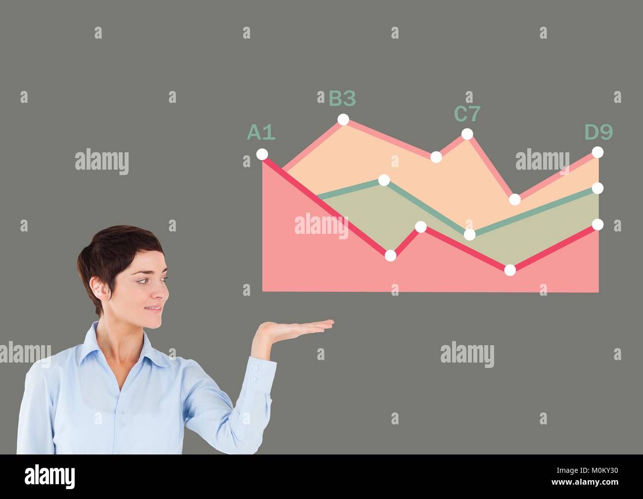 Businesswoman opening hand with colorful chart statistics Stock Photo ...